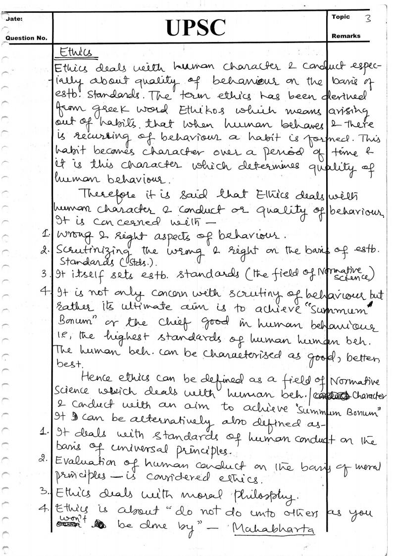 Lukmaan IAS - Ethics - Handwritten Class Notes - 2020 - English Medium