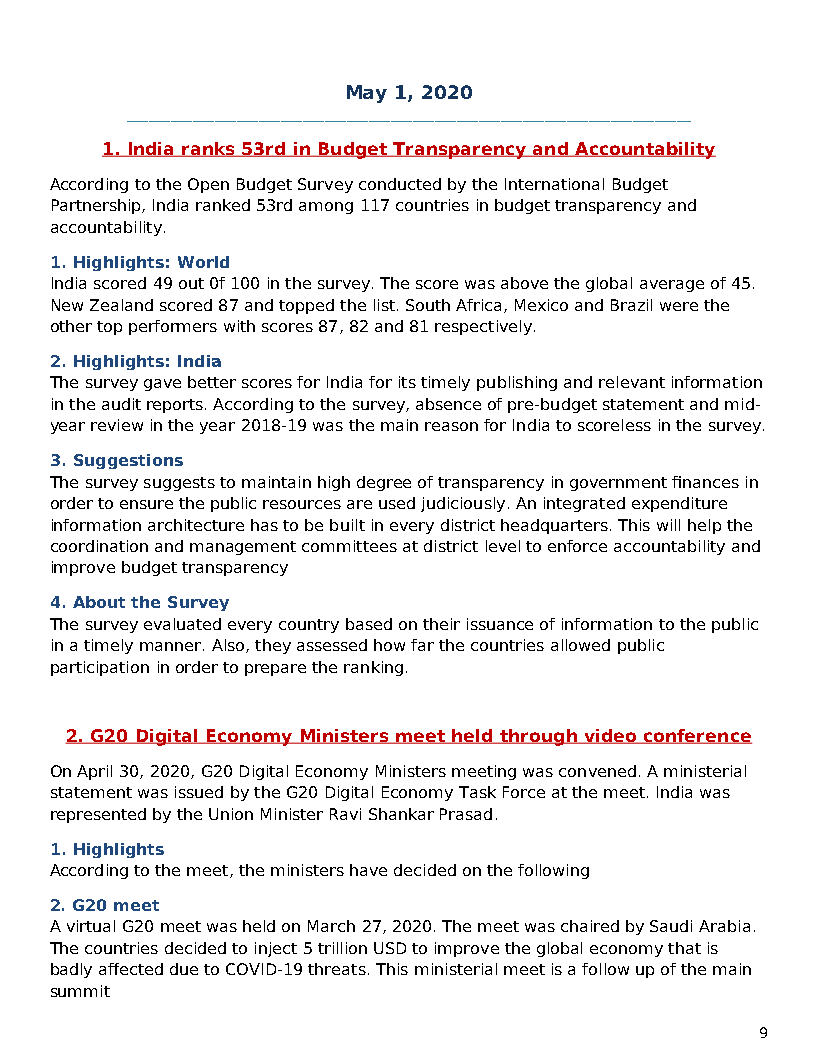 Gk Today Current Affairs - May 2020 - English Medium Printed Notes