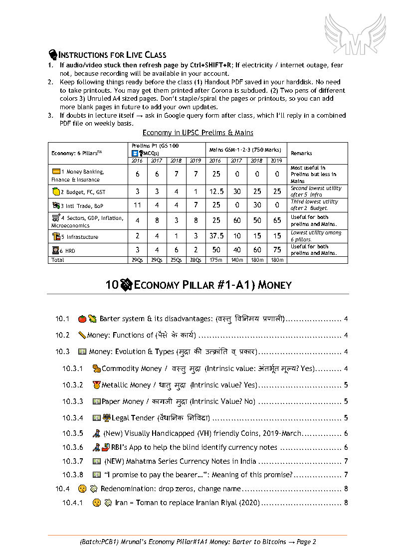 Mrunal IAS Economy - GS - June Batch - Pre Cum Mains - Printed Notes 2020