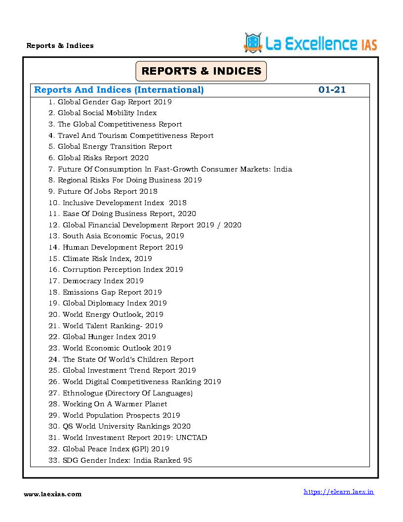 La Excellence IAS - Reports & Indices - Printed Notes - English Medium ...