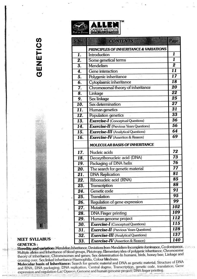 Allen Career Institute - Biology Module -2 Printed Notes For NEET ...