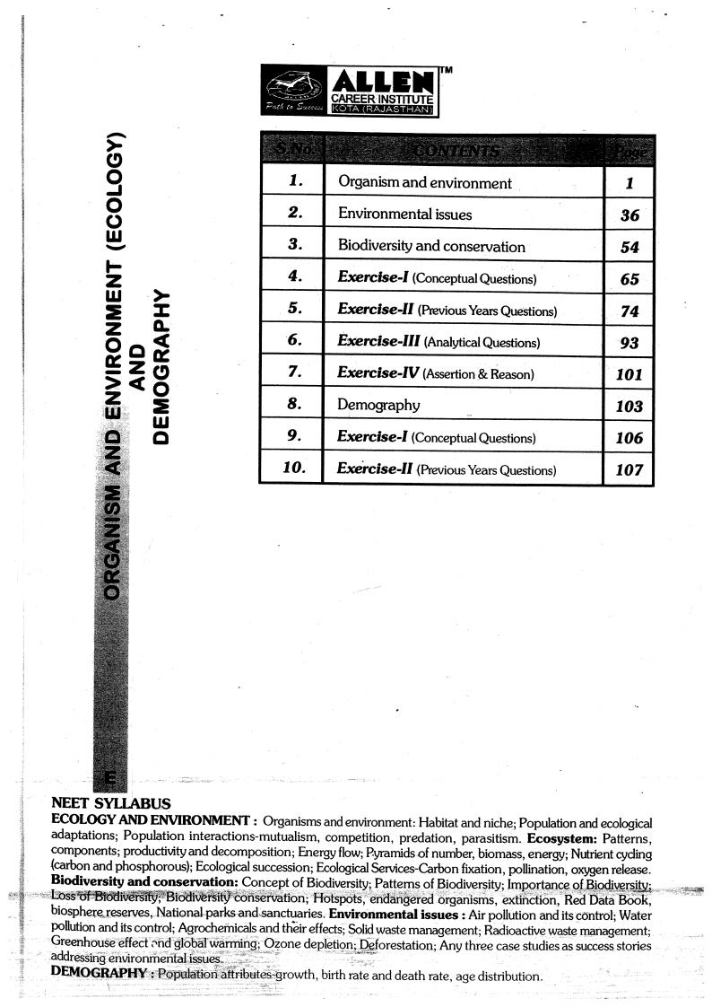 Allen Career Institute - Biology Module -3 Printed Notes For NEET ...