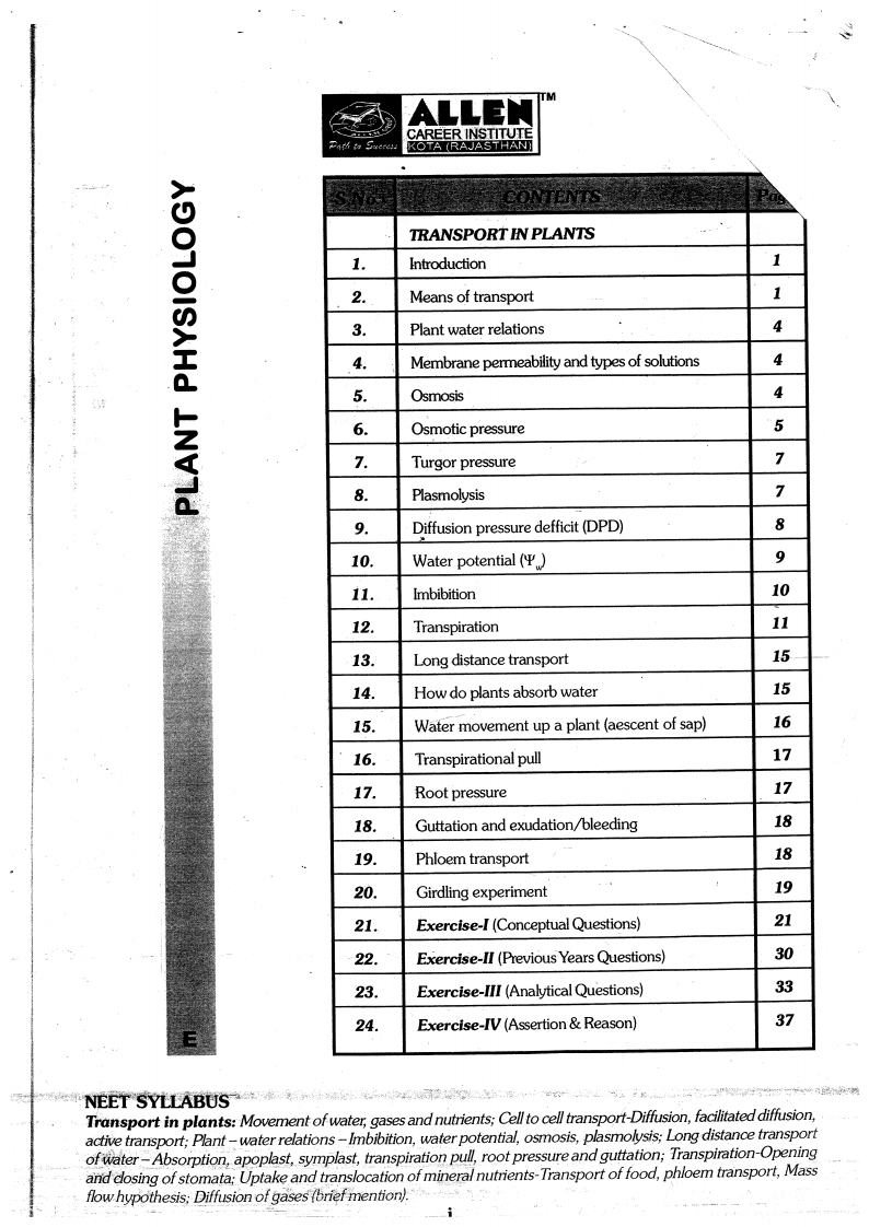 Allen Career Institute - Biology Module -6 Printed Notes For NEET ...