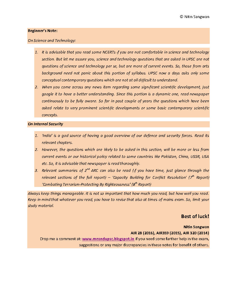 UPSC - Science & Tech + Internal Security + Environment Topper's Notes ...