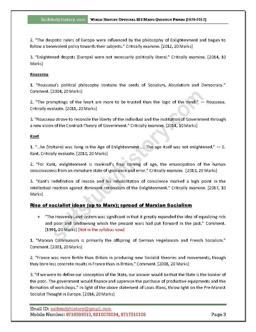 UPSC - History Optional Mains Questions Printed Notes - By ...
