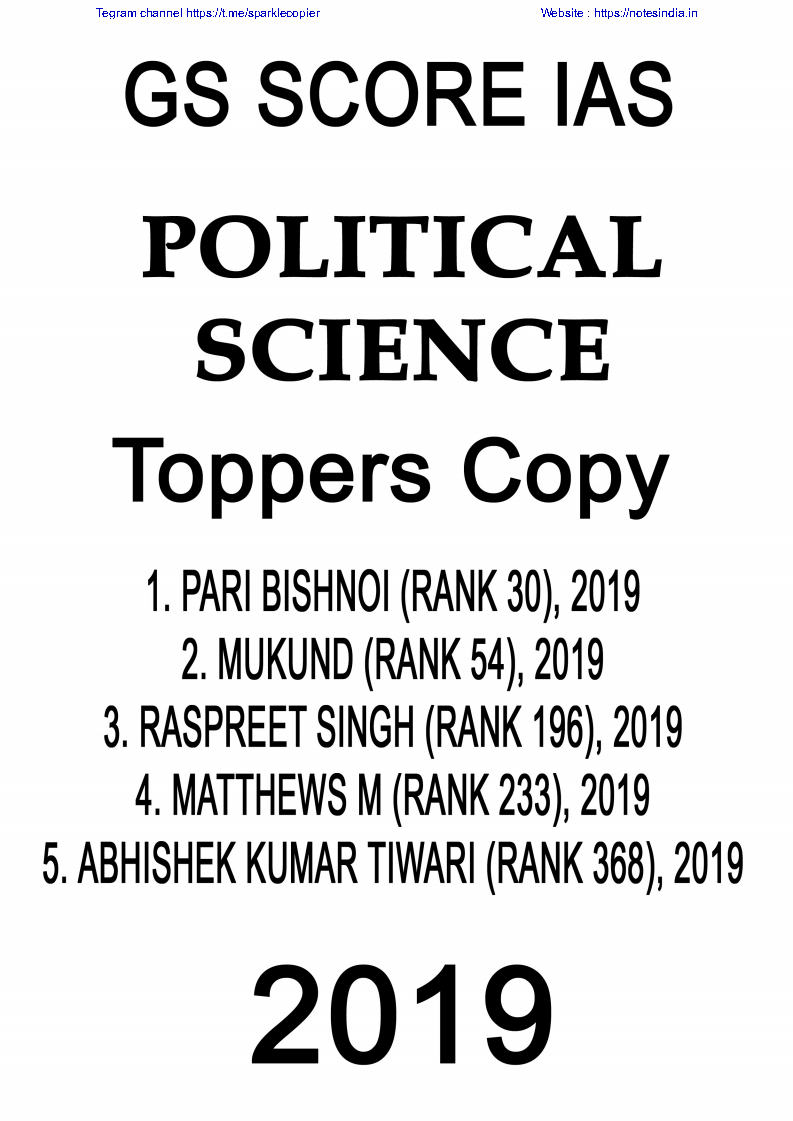 GS Score IAS - Political Science - Topper's Copy 2019 By Pari Bishnoi ...