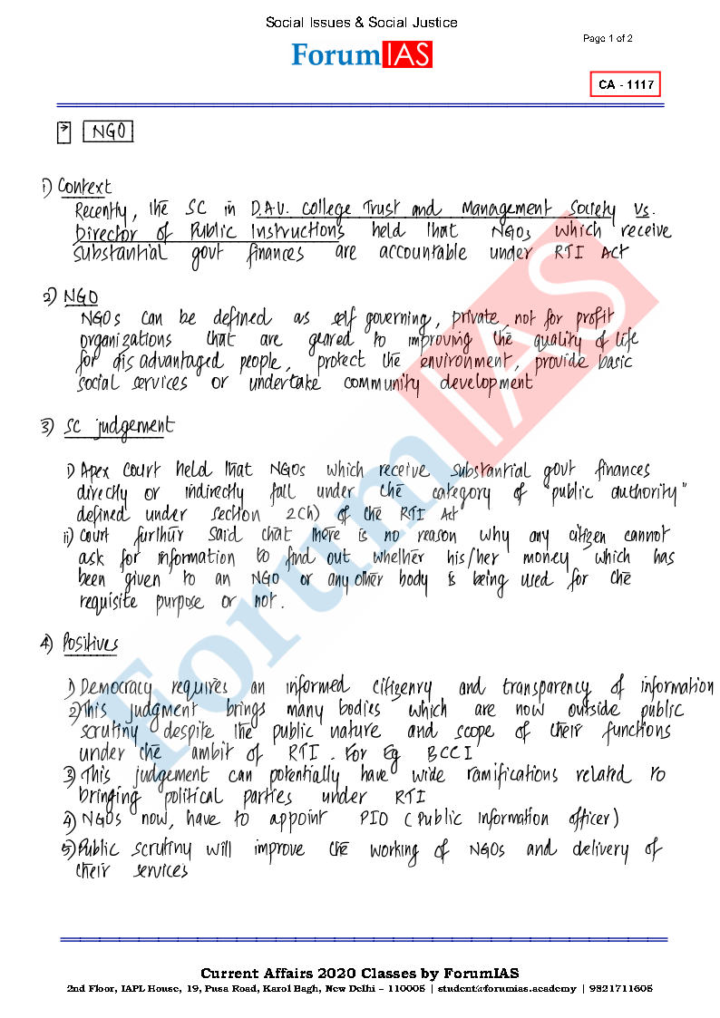 Forum IAS - Topic Wise Handwritten Current Affairs for Mains Exam 2020 ...