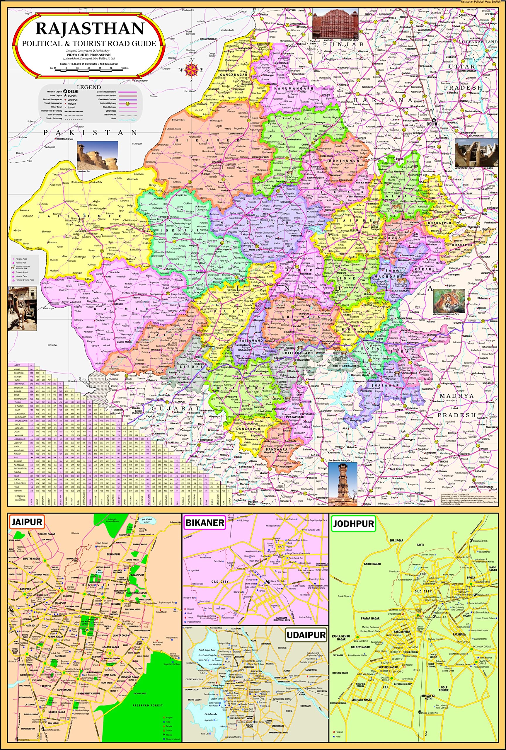 Map-Rajasthan Political & Tourist Road Guide Map-English Medium-Notesindia