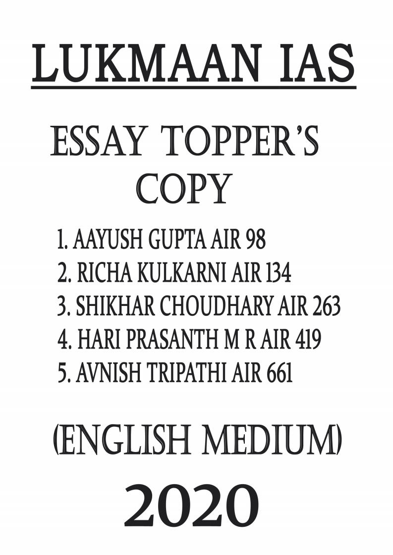 Lukmaan IAS-Essay Topper's Copy 2020-English Medium-Notesindia