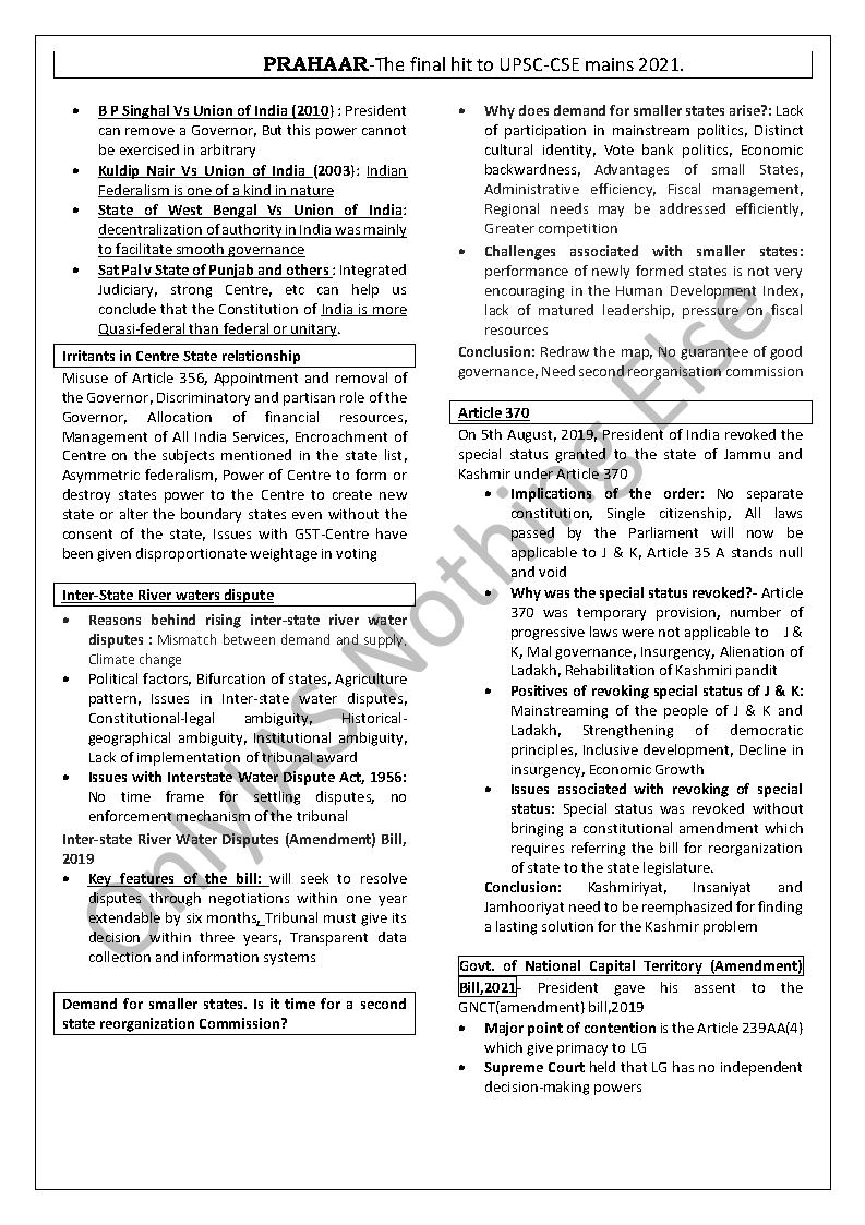 Only IAS-Prahaar-Summary-Indian Polity-GS Paper-II-English Medium 2021 ...