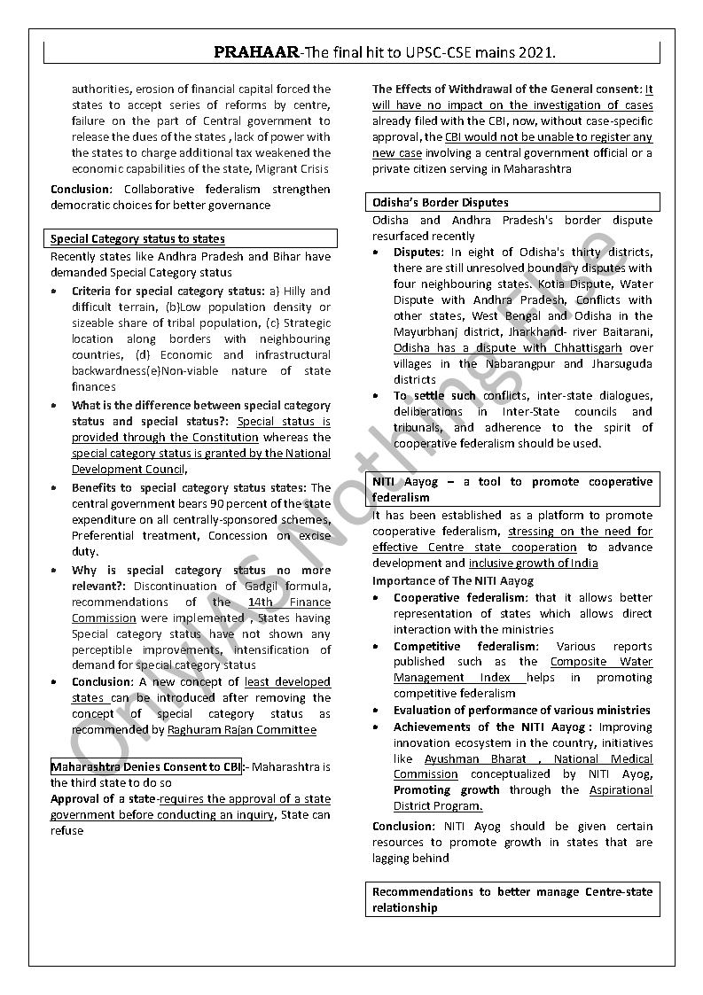 Only IAS-Prahaar-Summary-Indian Polity-GS Paper-II-English Medium 2021 ...