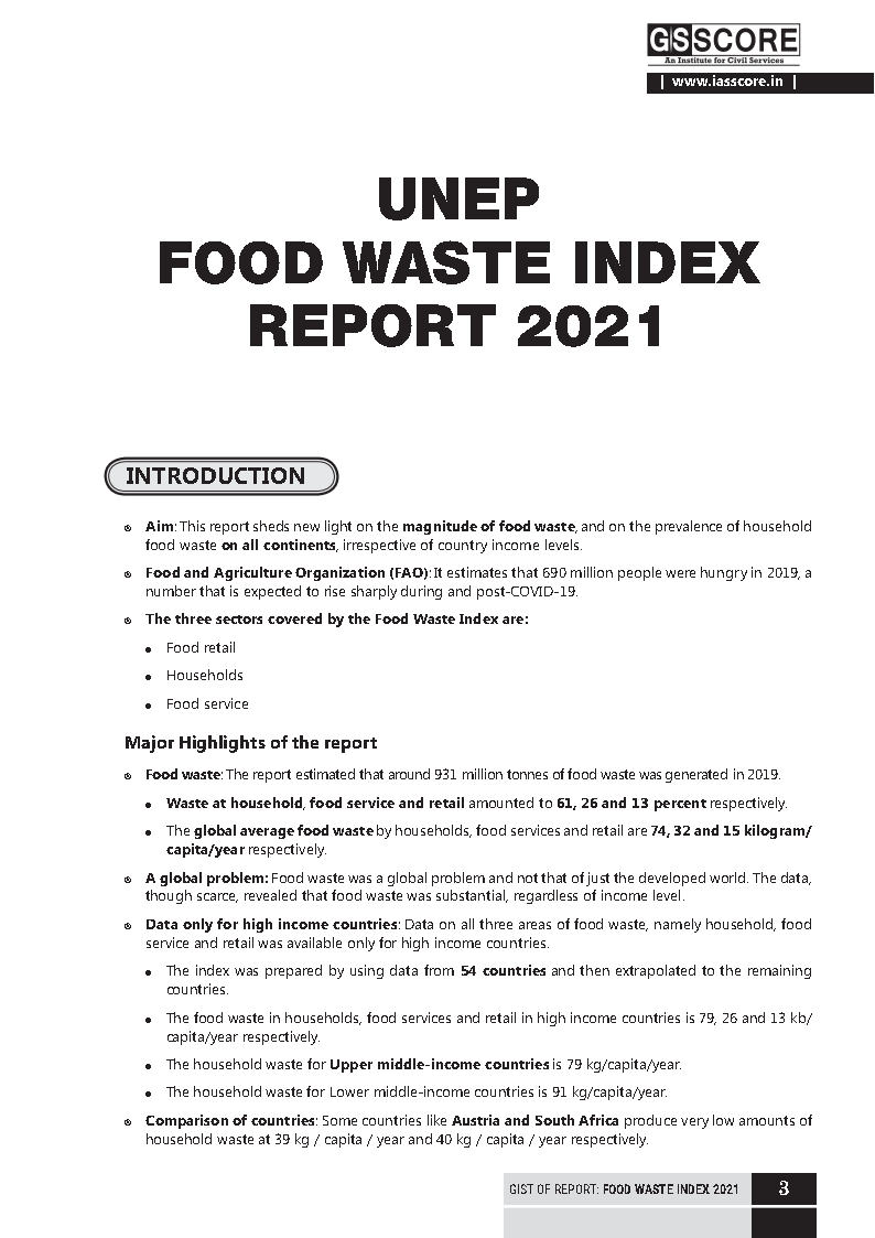 GS Score-Gist of Important-Report-Food Waste Index By Unep 2021-English ...