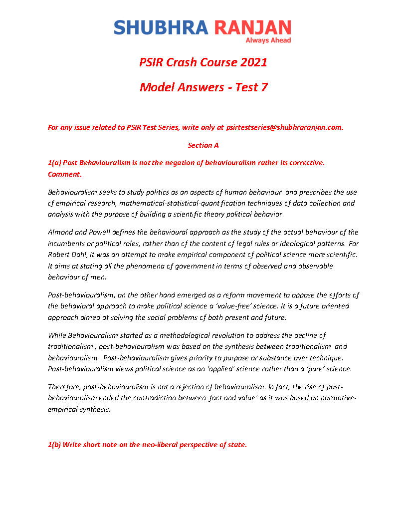 Shubhra Ranjan IAS-Political Science-PSIR Crash Course-Model Answers ...