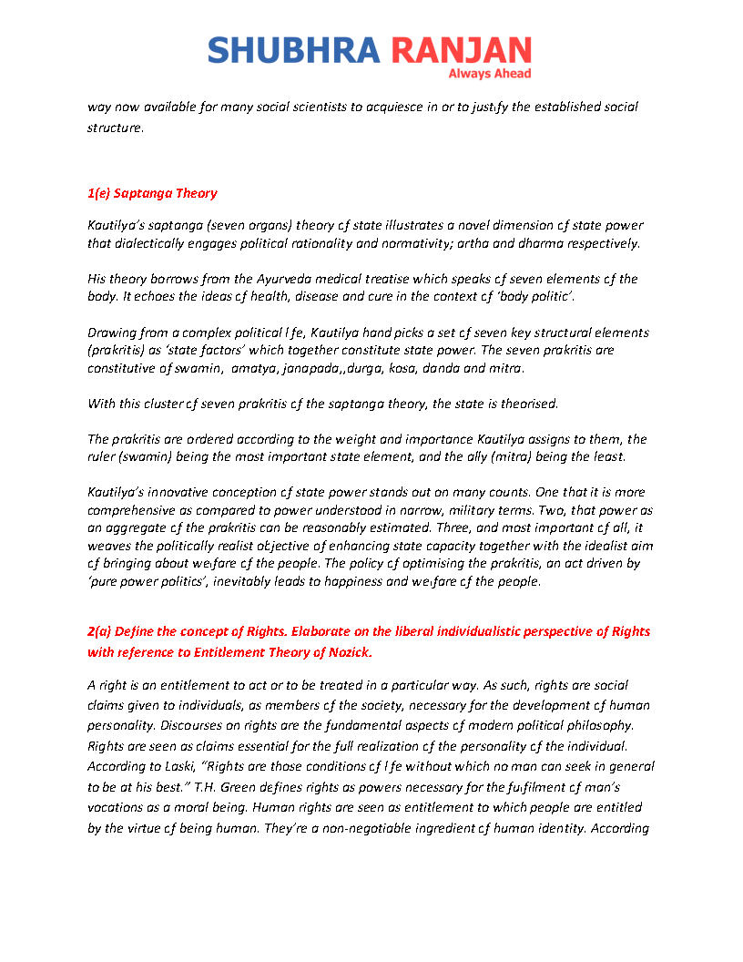 Shubhra Ranjan IAS-Political Science-PSIR Crash Course-Model Answers ...