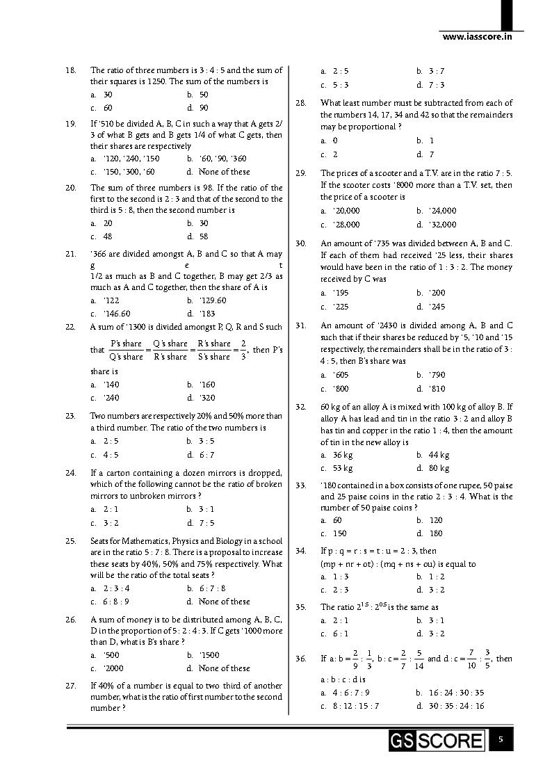 Gs Score - CSAT Prelims Practice WorkBook - Basic Numeracy & Data ...