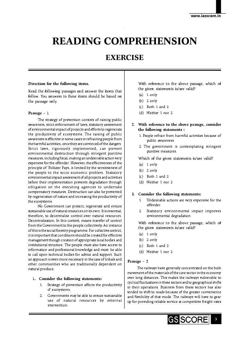 Gs Score - CSAT Prelims Practice WorkBook - Reading Comprehension ...