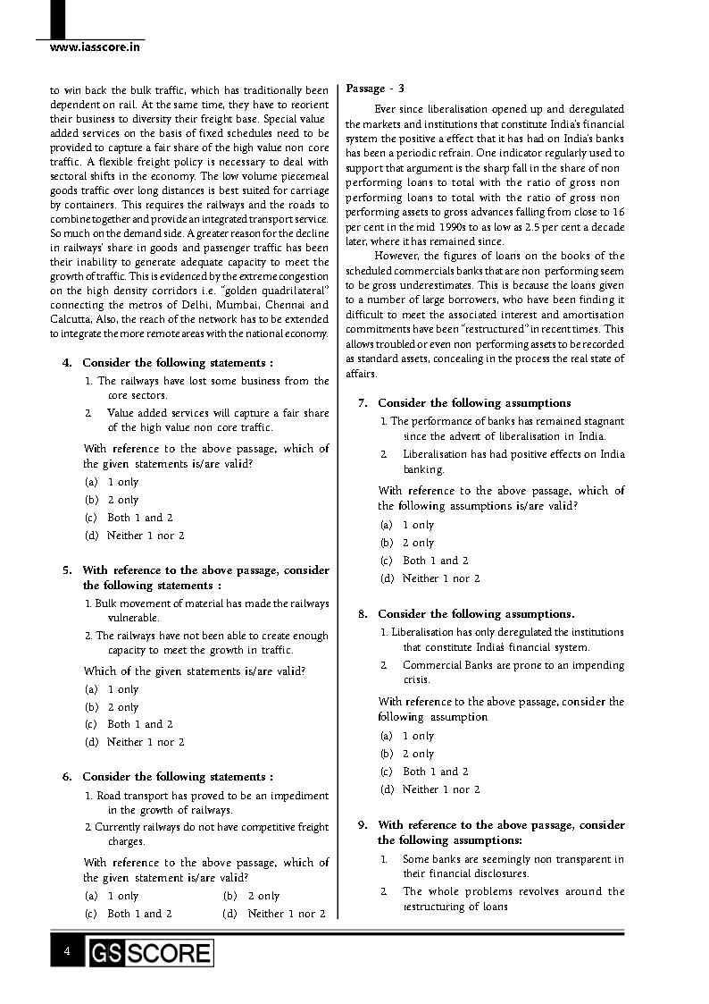 Gs Score - CSAT Prelims Practice WorkBook - Reading Comprehension ...