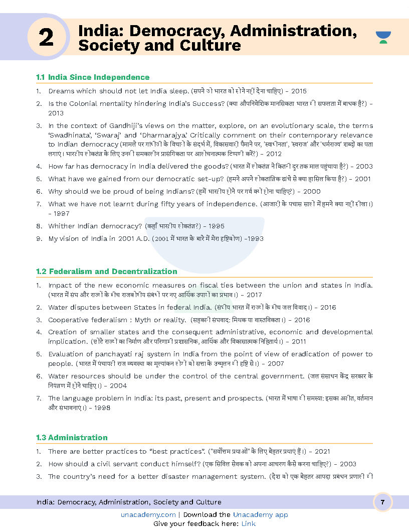Unacademy - PYQ - Topicwise Analysis Of UPSC CSE Mains Questions ...