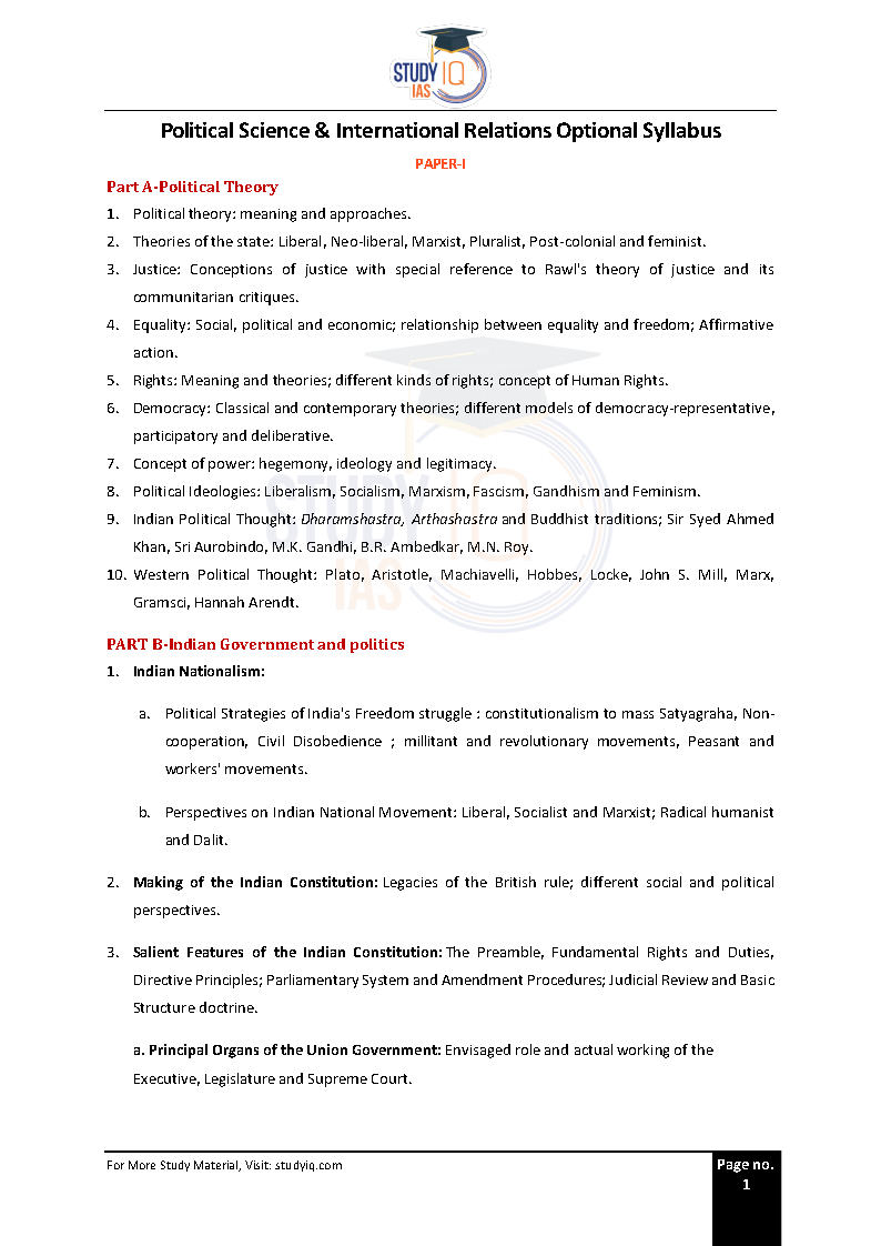 Study IQ - PSIR(Political Science & International Relation) - Optional ...