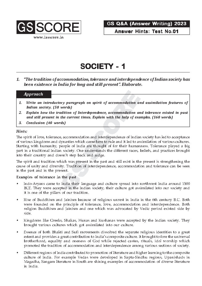 GS Score Ias - Topical Mains Test Series 01 to 57 - Questions With ...