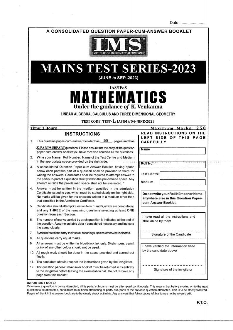IMS Ias - Mathematics - Mains Answerwritting Test Series 01 To13 ...