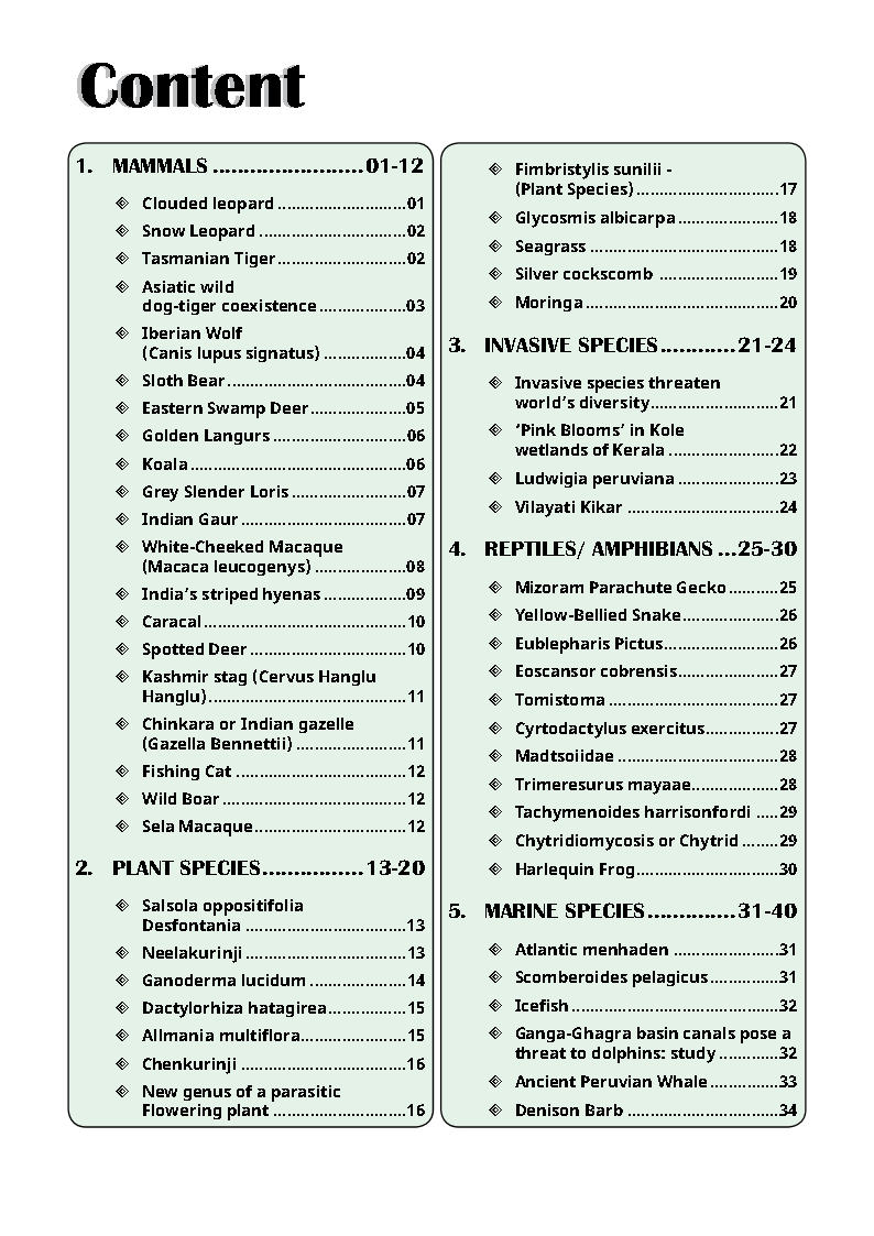 GS Score - Prelims Sampoorna - Thematic Current Affairs Yearly Compilation Species In News ...